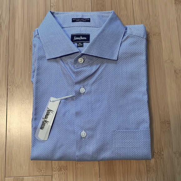 Neiman Marcus | Shirts | Neiman Marcus Mens 8s 2ply Blue Herringbone Ls ...